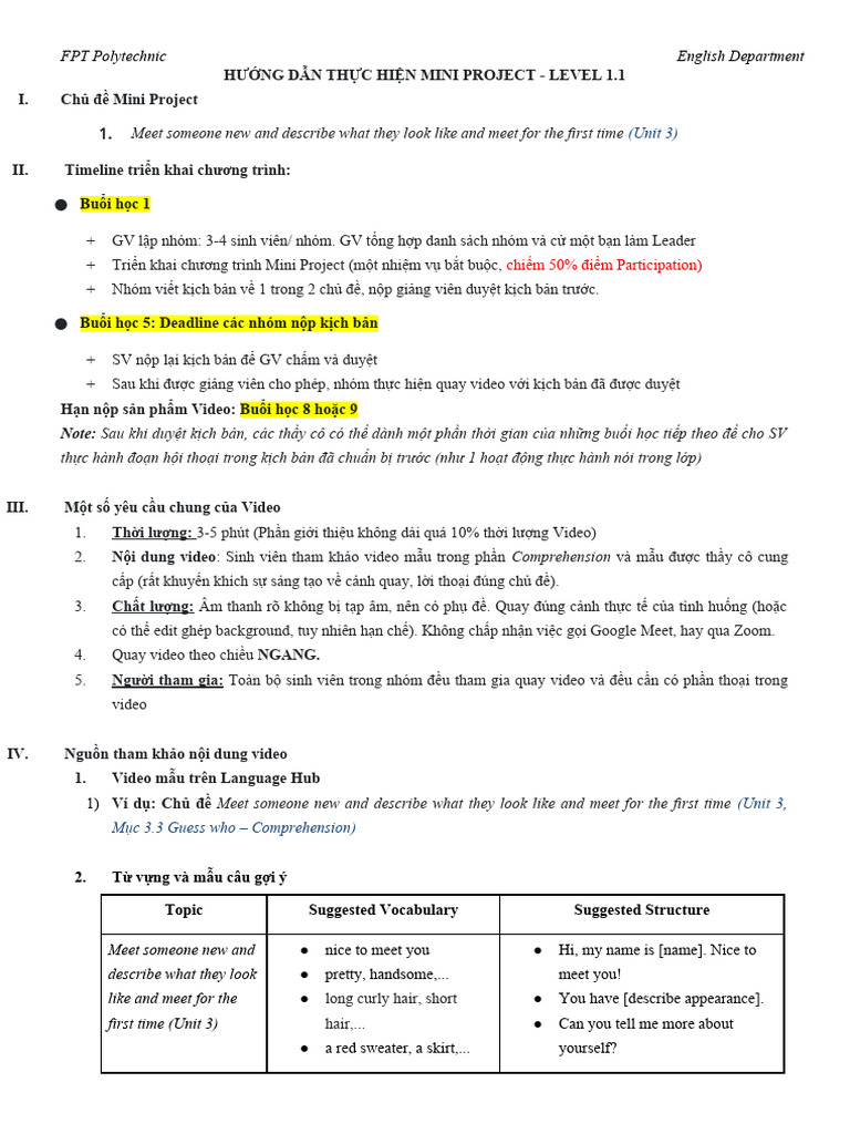 (Level 1.1) Hướng dẫn triển khai Mini Project | PDF