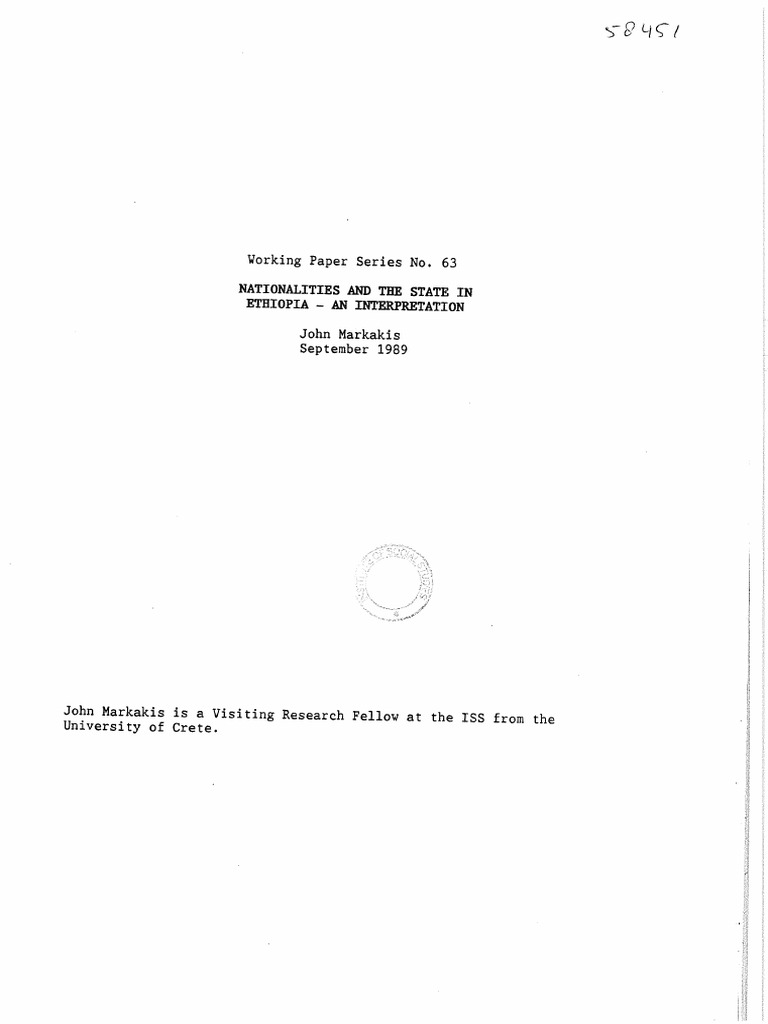 John Markakis, Naionalities and The State in Ethiopia - Interation | PDF