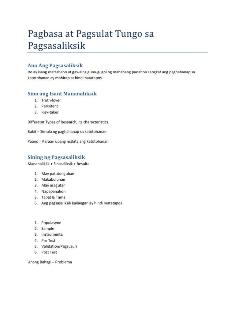 Pagbasa at Pagsulat Tungo Sa Pagsasaliksik (Filipino 2) | PDF