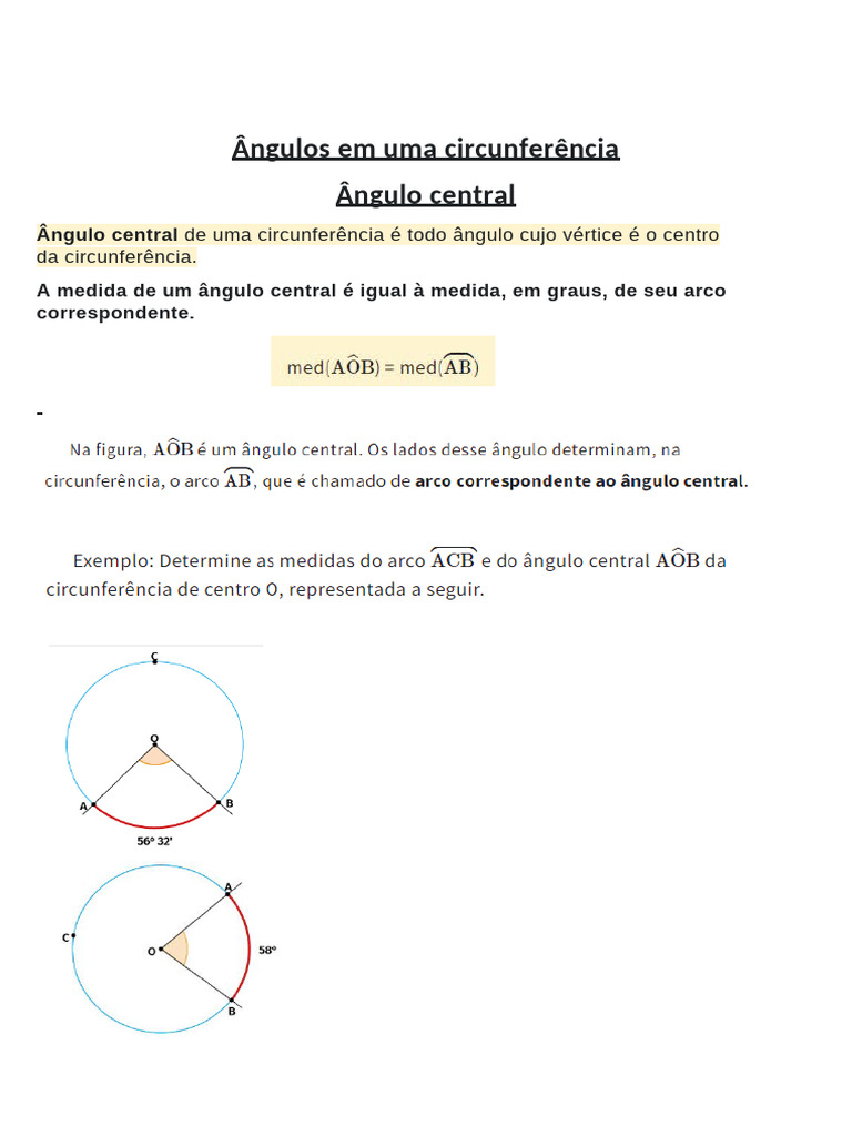 Ângulos em Uma circunferência-CENTRAL E INSCRITO | PDF | Métodos e ...