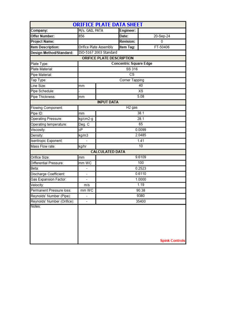 Orifice Plate Data Sheet | PDF