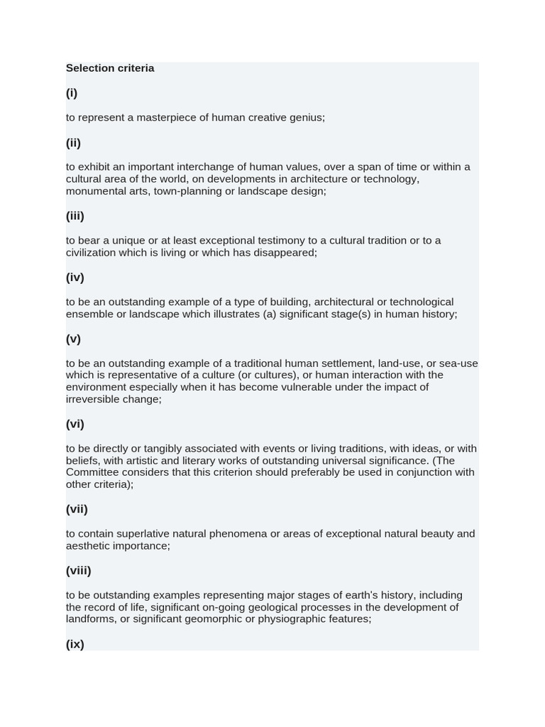 Selection Criteria | PDF | Social Science | Art