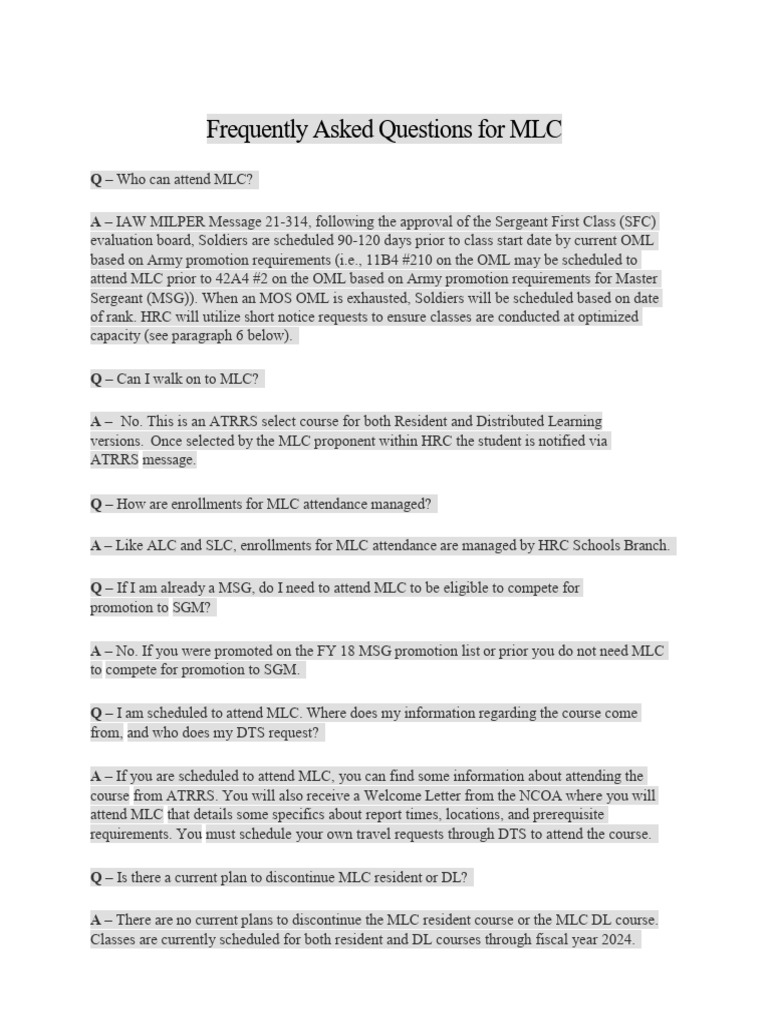 Frequently Asked Questions For MLC | PDF | Military | Military Organization