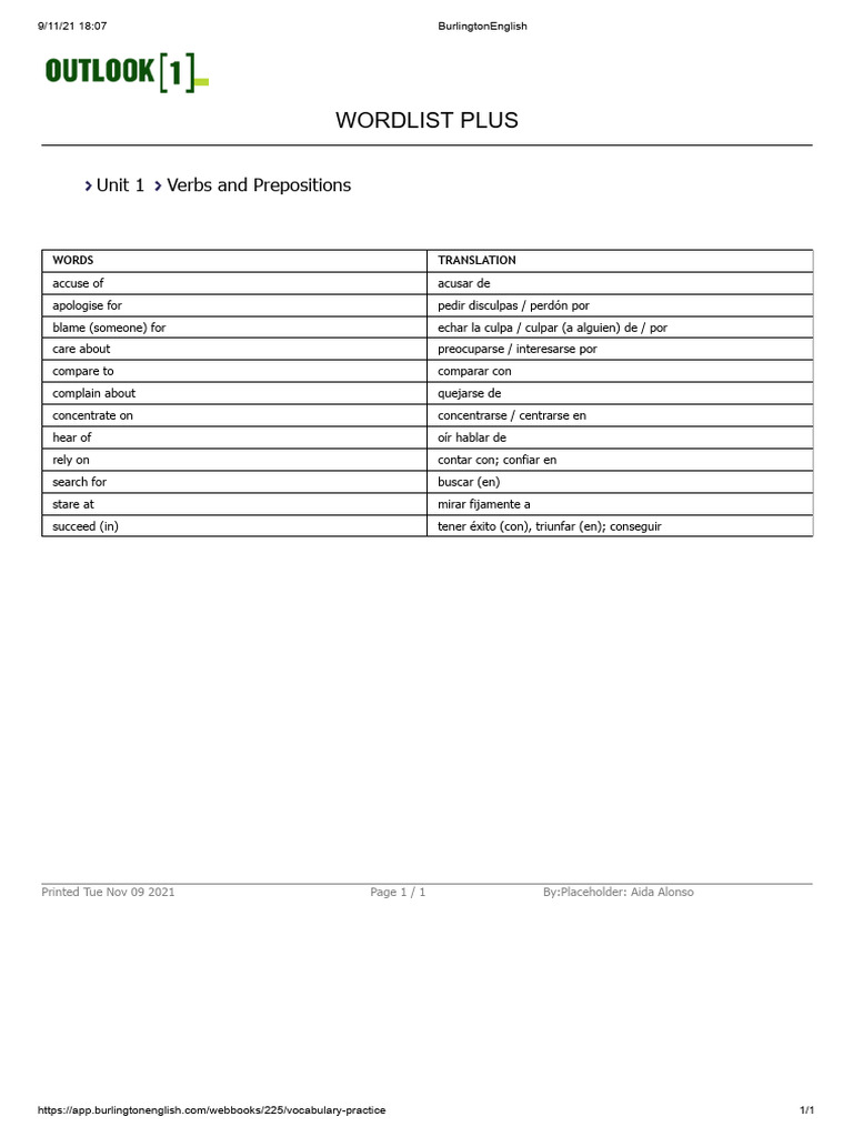 Unit 1 - Verbs+Prepositions | PDF