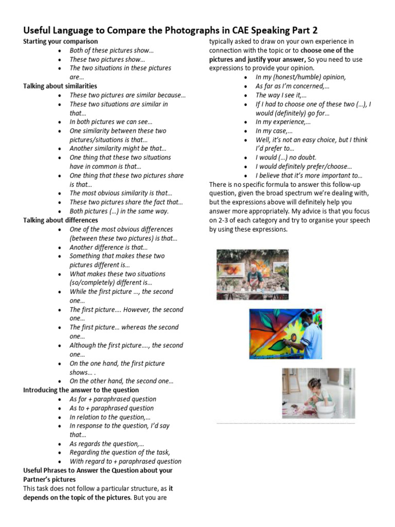 2-Useful-Language-to-Compare-the-Photographs-in-CAE-Speaking-Part-2-1 | PDF | Question | Linguistics