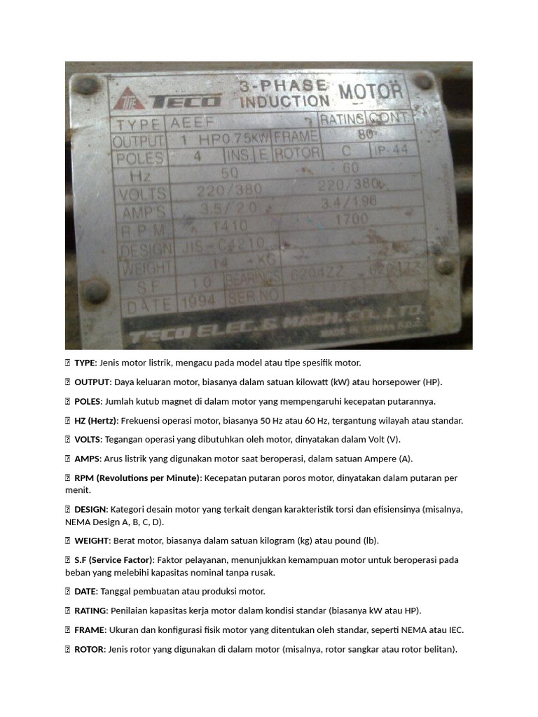 Nameplate Motor Listrik | PDF