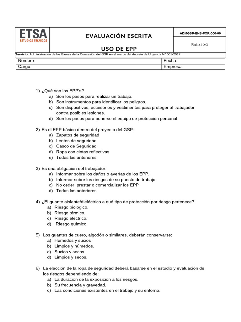 Evaluacion Epp | PDF | Ropa