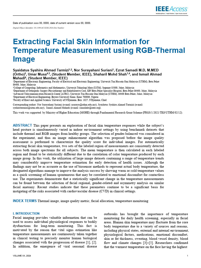 Extracting Facial Skin Information For Temperature | PDF | Thermography ...