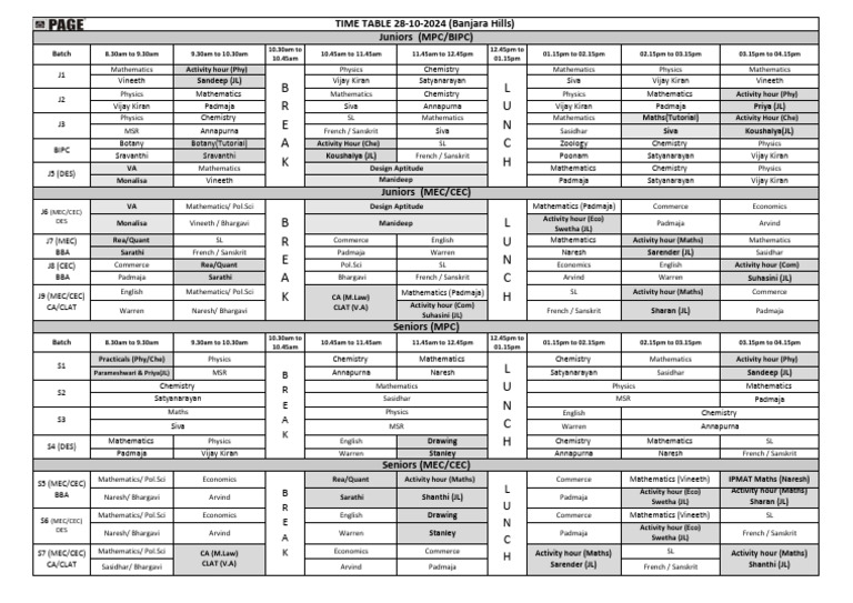 JR & SR Timetable 28-10-2024 | PDF | Mathematics