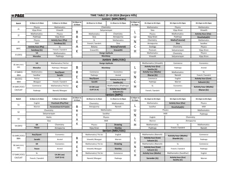 JR & SR Timetable 29-10-2024 | PDF
