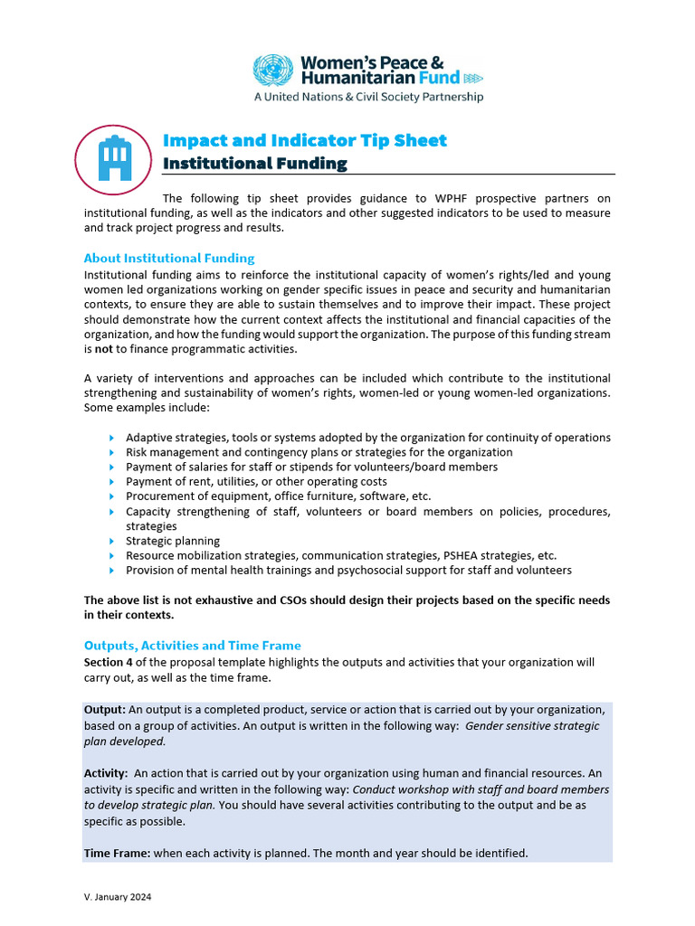 Impact and Indicator Tip Sheet - Institutional Funding - ENG FIN - 1 5 ...