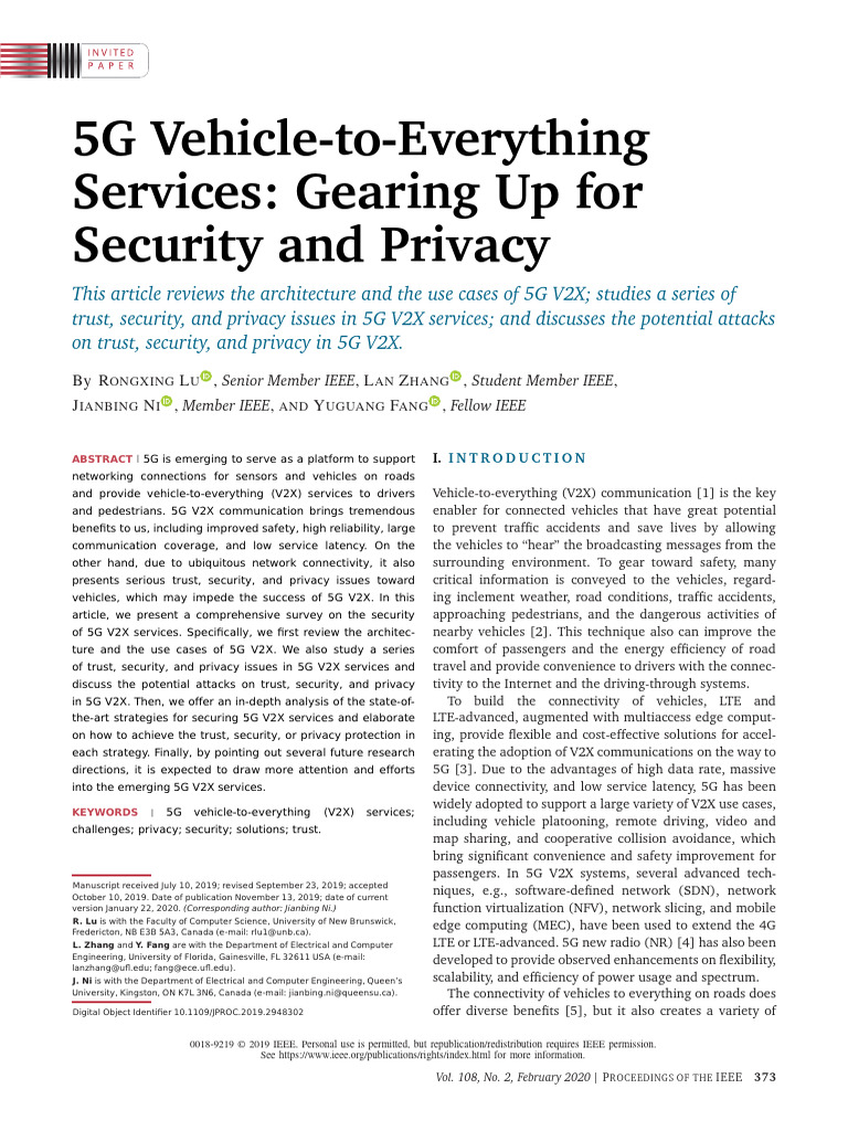5G Vehicle-to-Everything Services Gearing Up For Security and Privacy | PDF | Computer Network ...