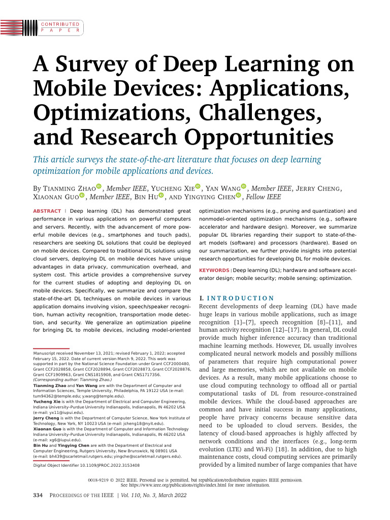 A Survey of Deep Learning On Mobile Devices Applications Optimizations Challenges and Research ...
