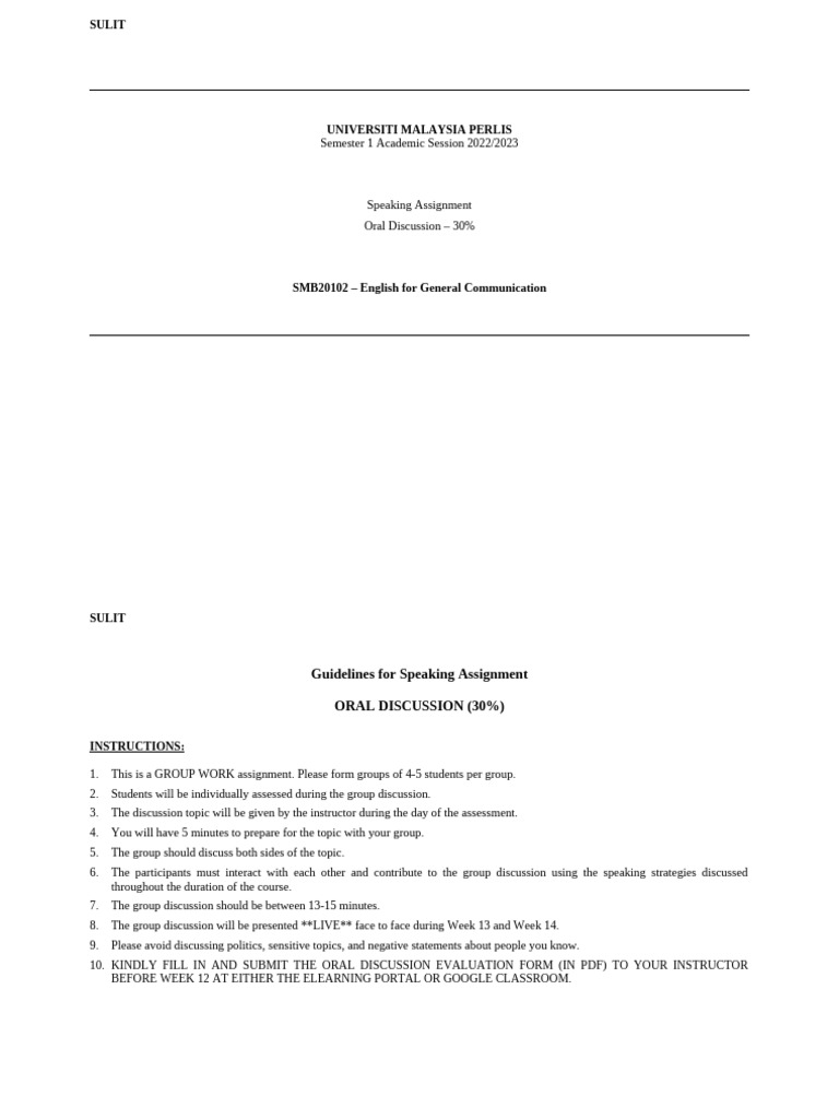 GUIDELINES -ORAL DISCUSSION | PDF | Fluency | Human Communication