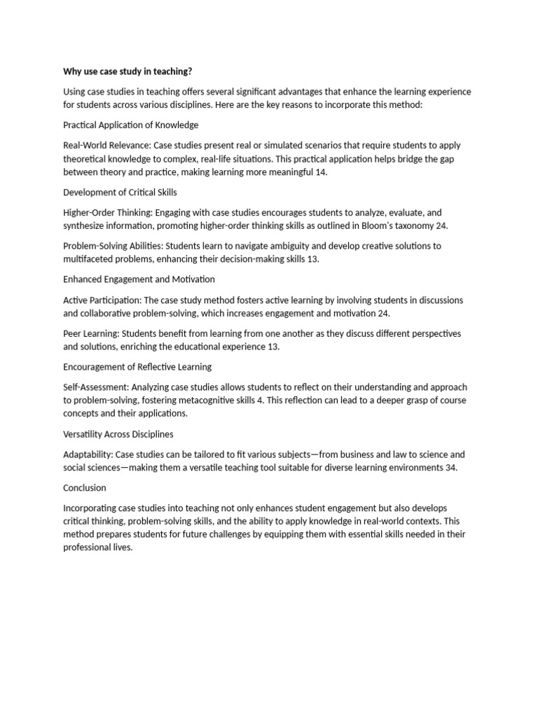 Why Use Case Study in Teaching | PDF | Learning | Critical Thinking