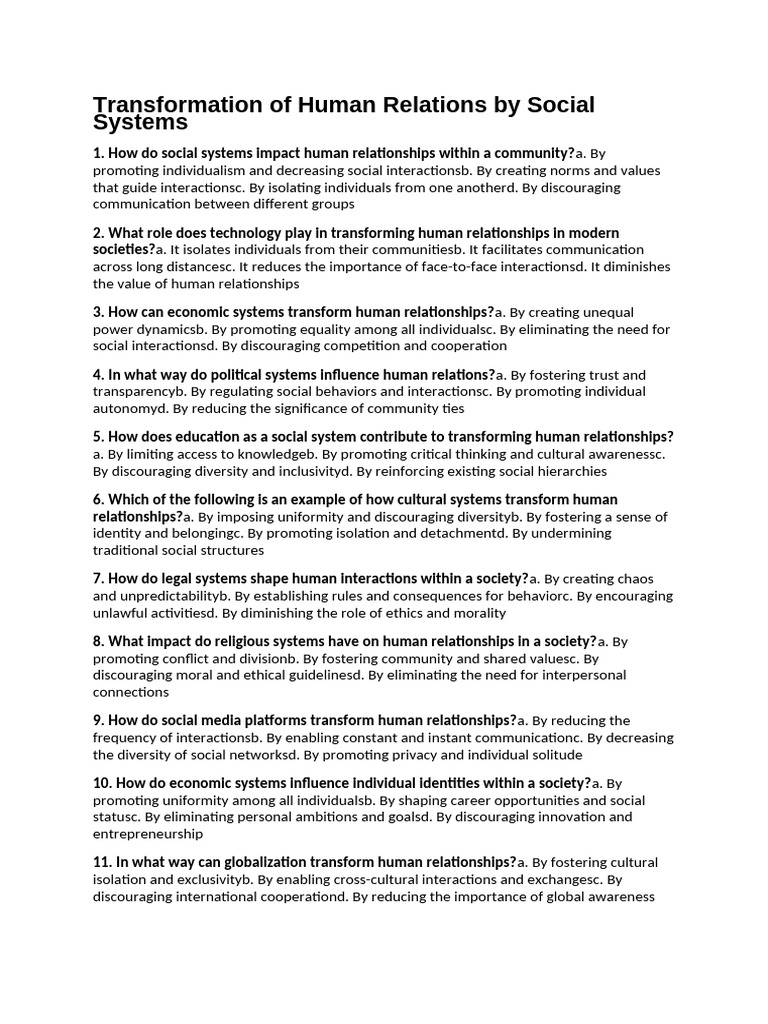 Social Systems Human Relations Questions | PDF | Interpersonal ...