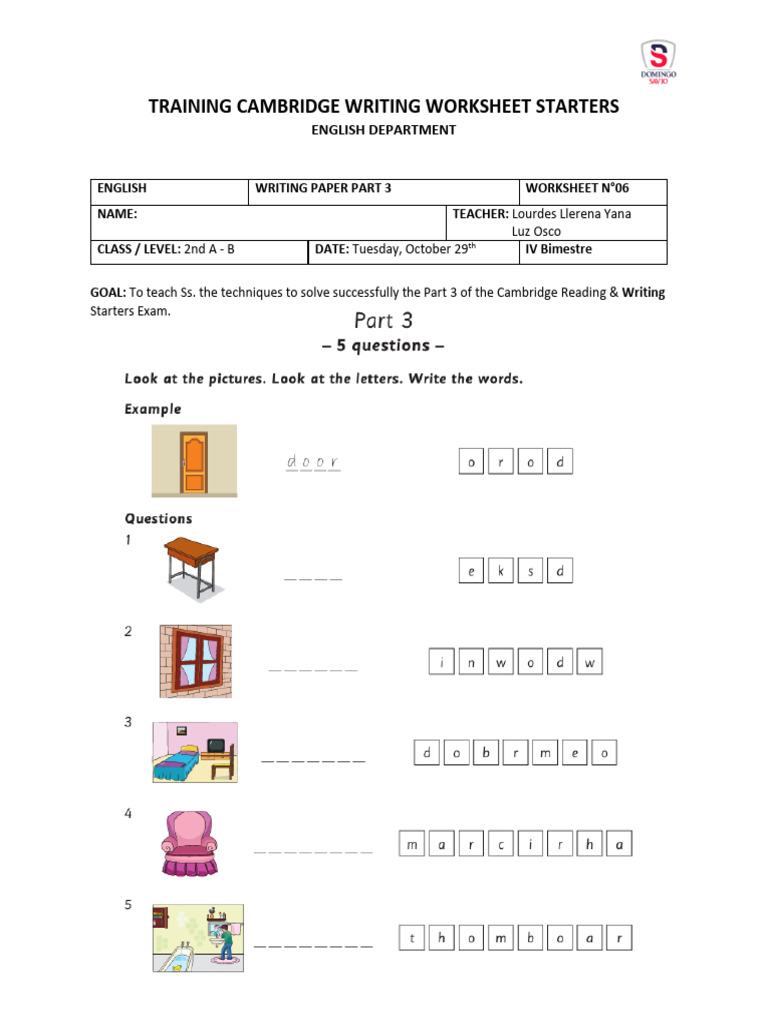 Cambridge Writing Starters Worksheet | PDF