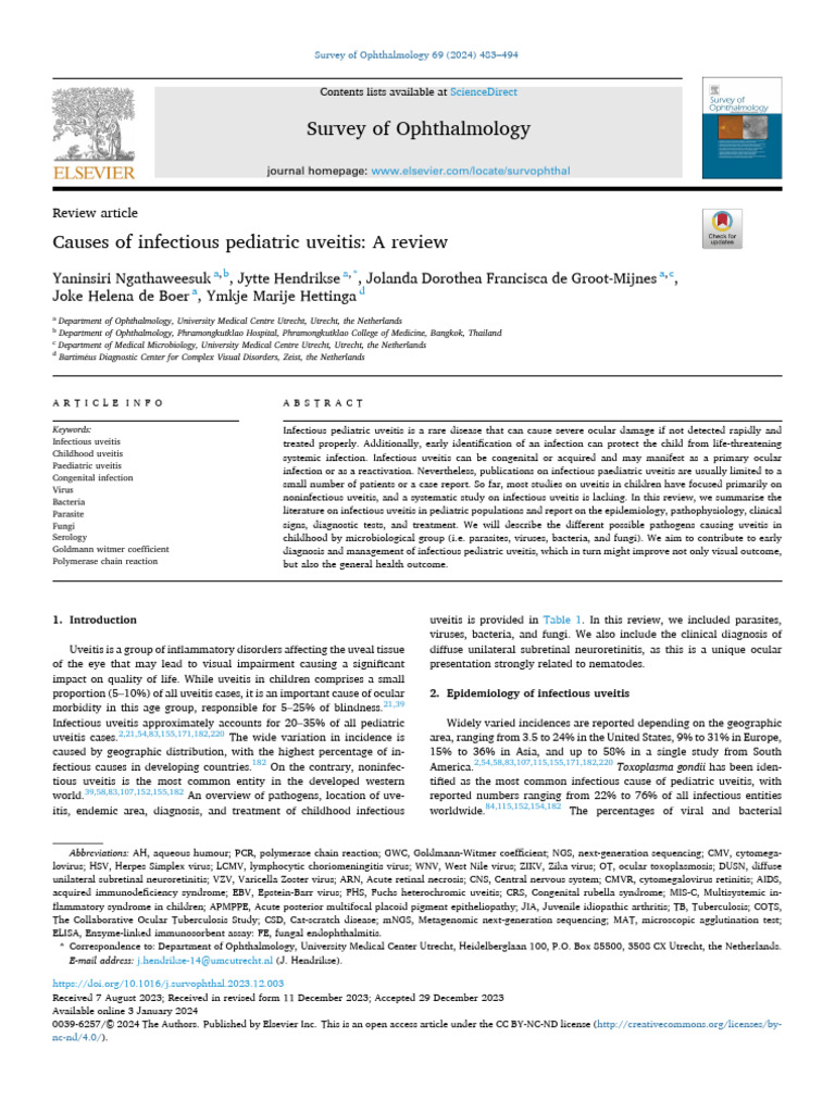 Pediatric Infectious Uveitis Review | PDF | Infection | Medical Specialties
