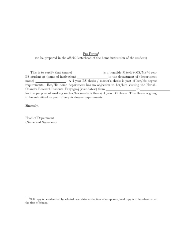 MSC Thesis Visiting Student Proforma Form | PDF