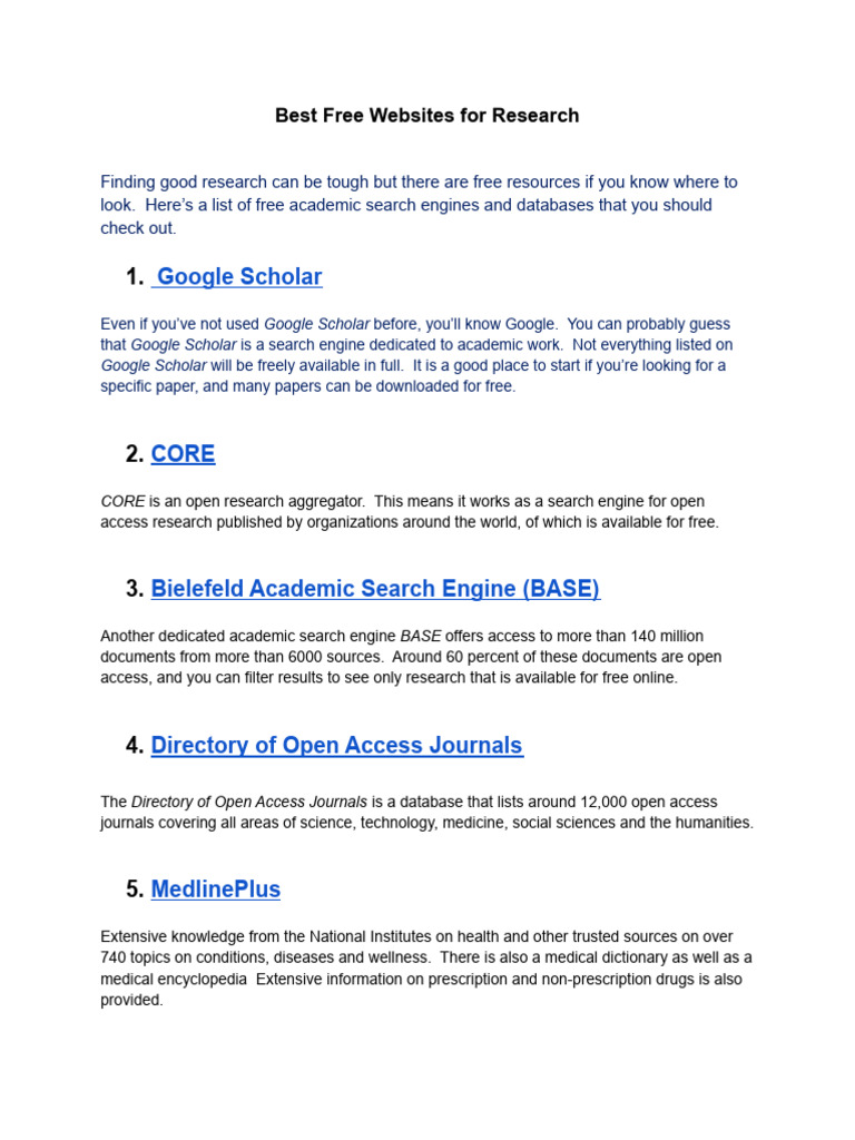 Top Free Research Websites for Academics | PDF
