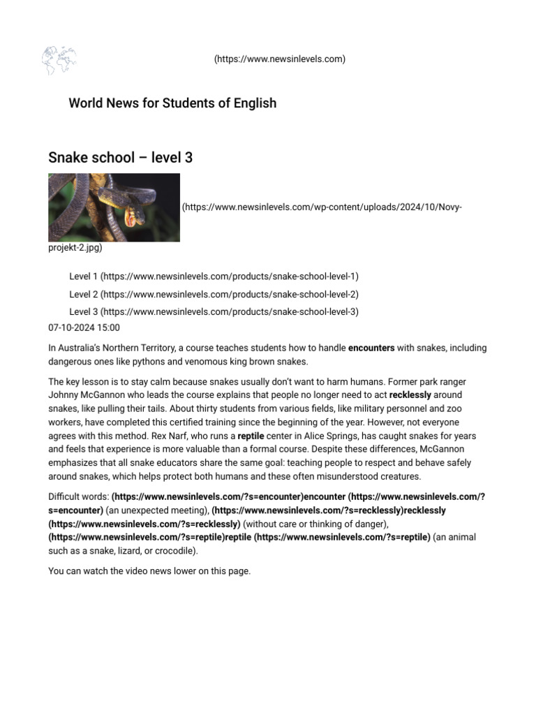 11 (8 - Oct) Snake School - Level 3 - News in Levels | PDF | Science ...