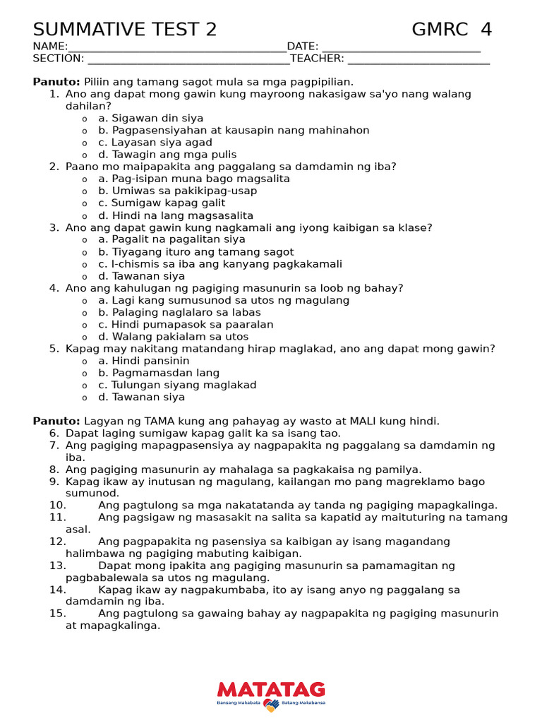 GMRC-4-SUMMATIVE-02 | PDF
