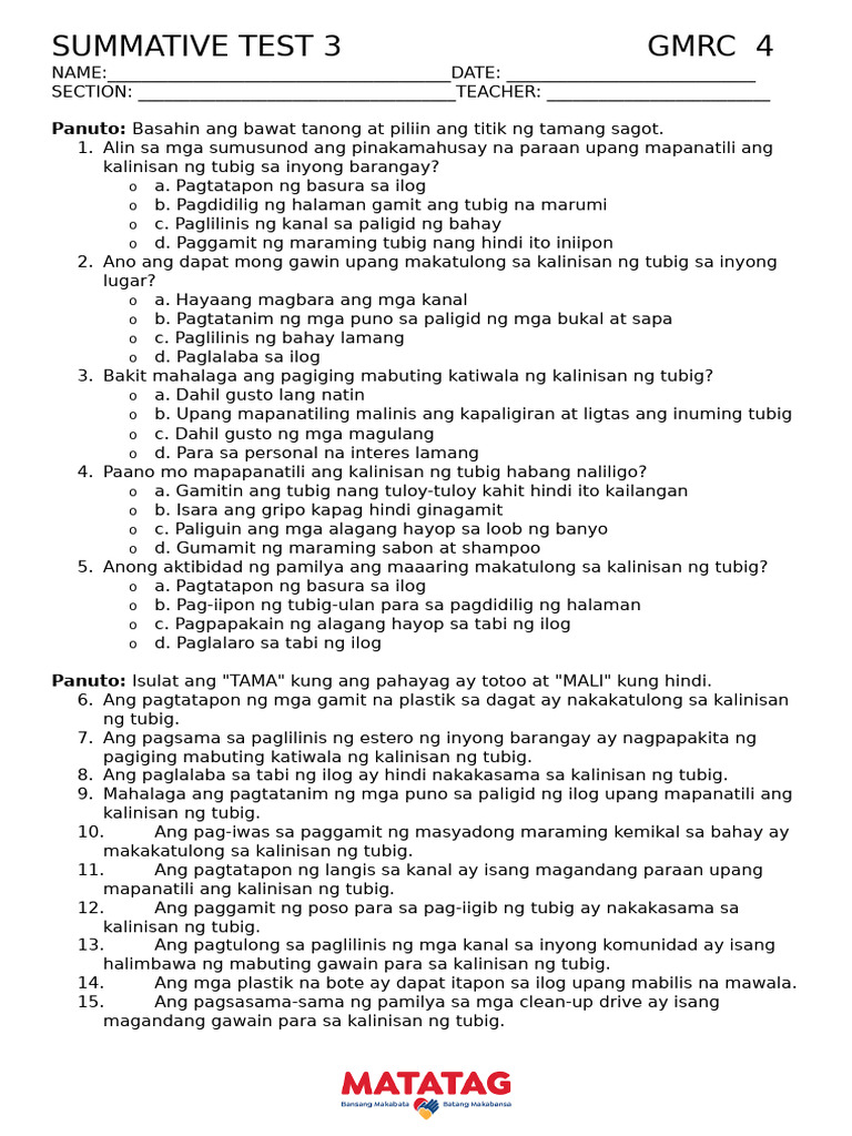 GMRC 4 Summative 03 | PDF