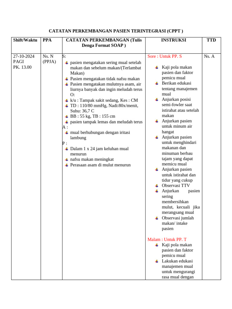 Contoh CPPT Nausea | PDF