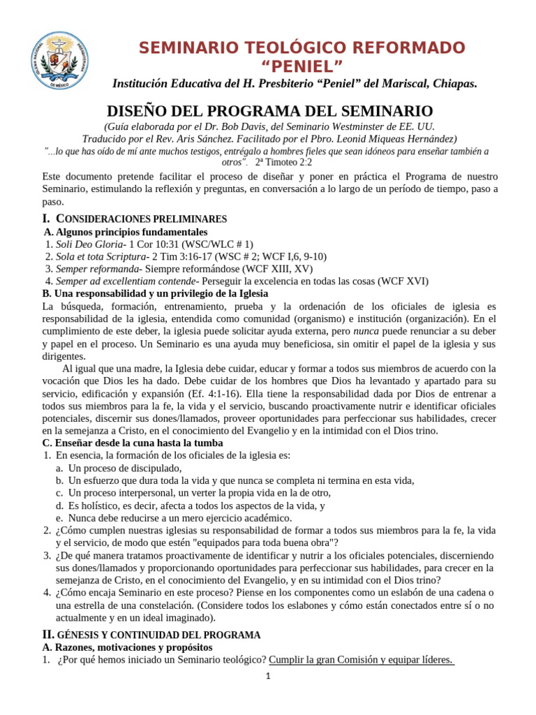 Diseñando del Programa Teologico del Seminario | PDF | Maestros | Seminario