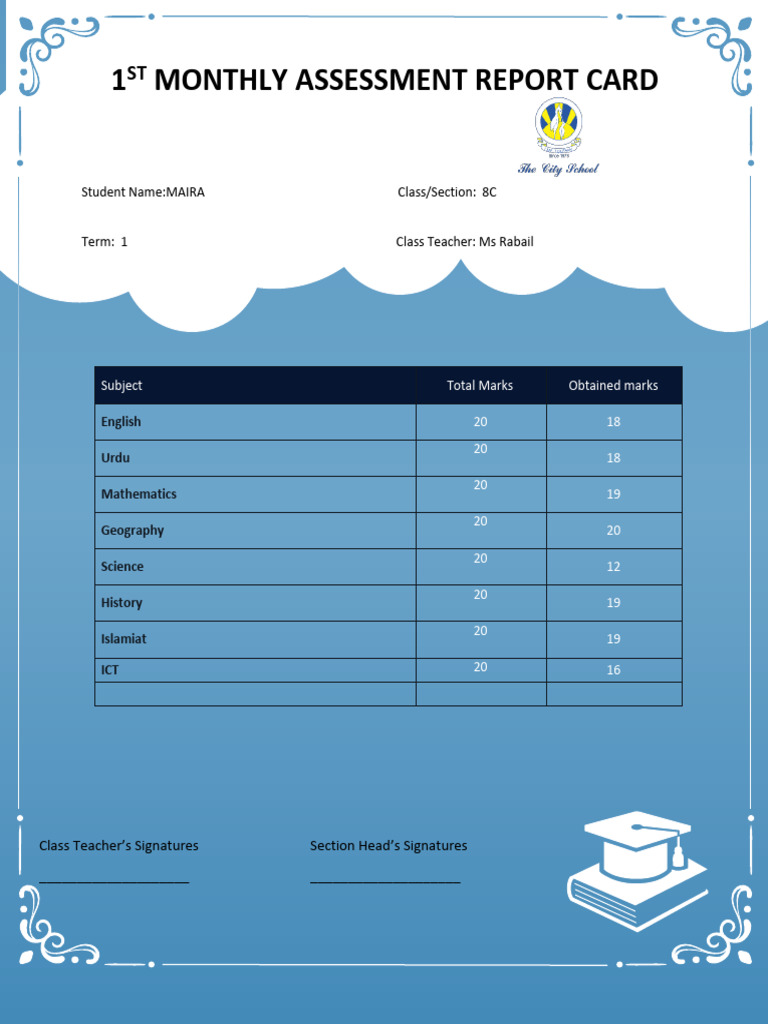 1 Monthly Assessment Report Card: The City School | PDF