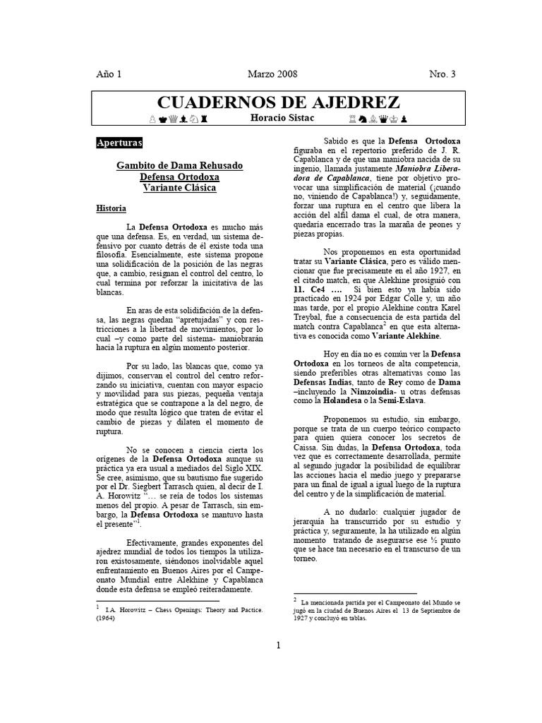 Defensa Ortodoxa en Ajedrez: Clásica | PDF | Juegos de mesa | Aperturas ...