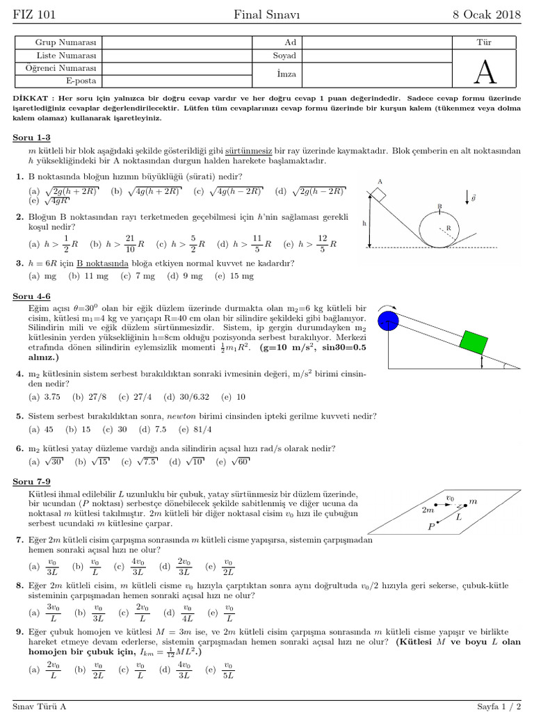 2017-2018G Fiz101 F | PDF