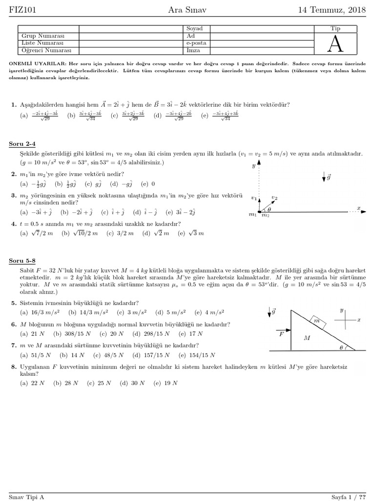 2017-2018Y Fiz101 1v | PDF