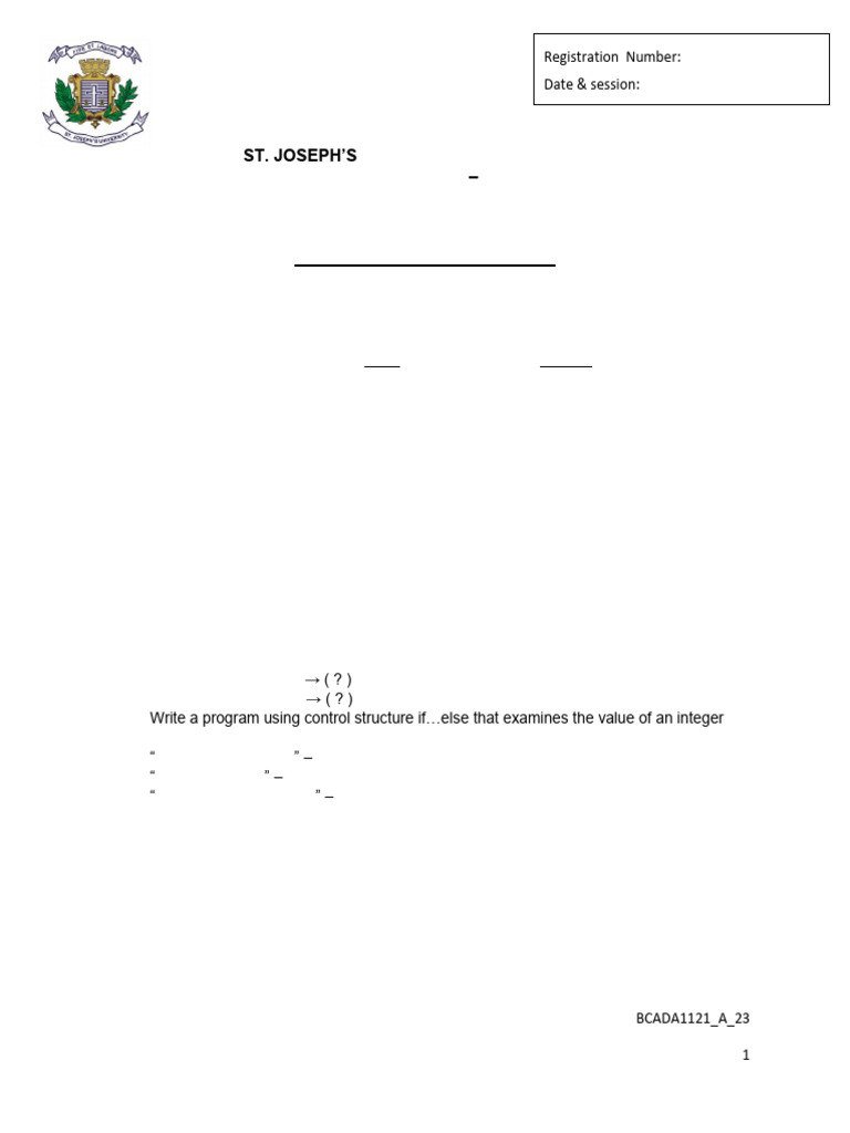 BCADA1121 Fundamentals of Computing and Programming Skills Using C - UG - 1st Sem-Dec-2023 | PDF ...