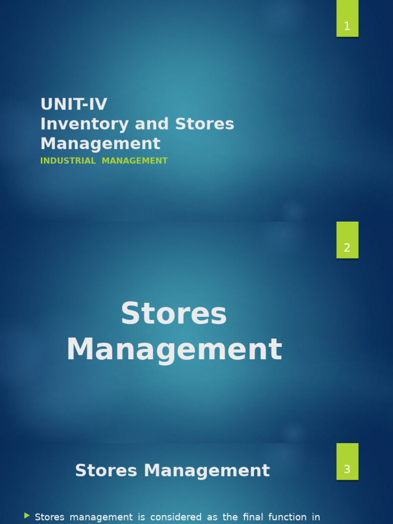 IM UNIT-IV Part-3 Stores Management | PDF | Invoice | Warehouse
