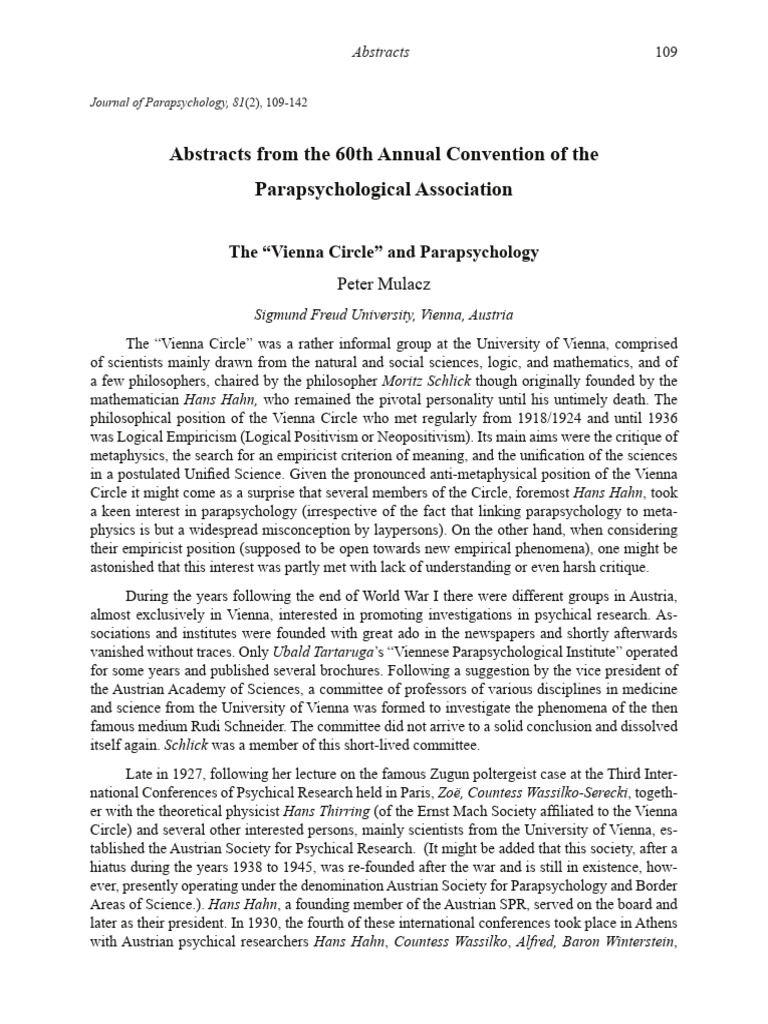 Peter Mulacz and the Vienna Circle's Parapsychology | PDF | Science ...