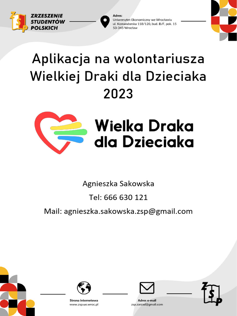 Aplikacja Na Wolontariusza WDDD 2023 - Agnieszka Sakowska | PDF