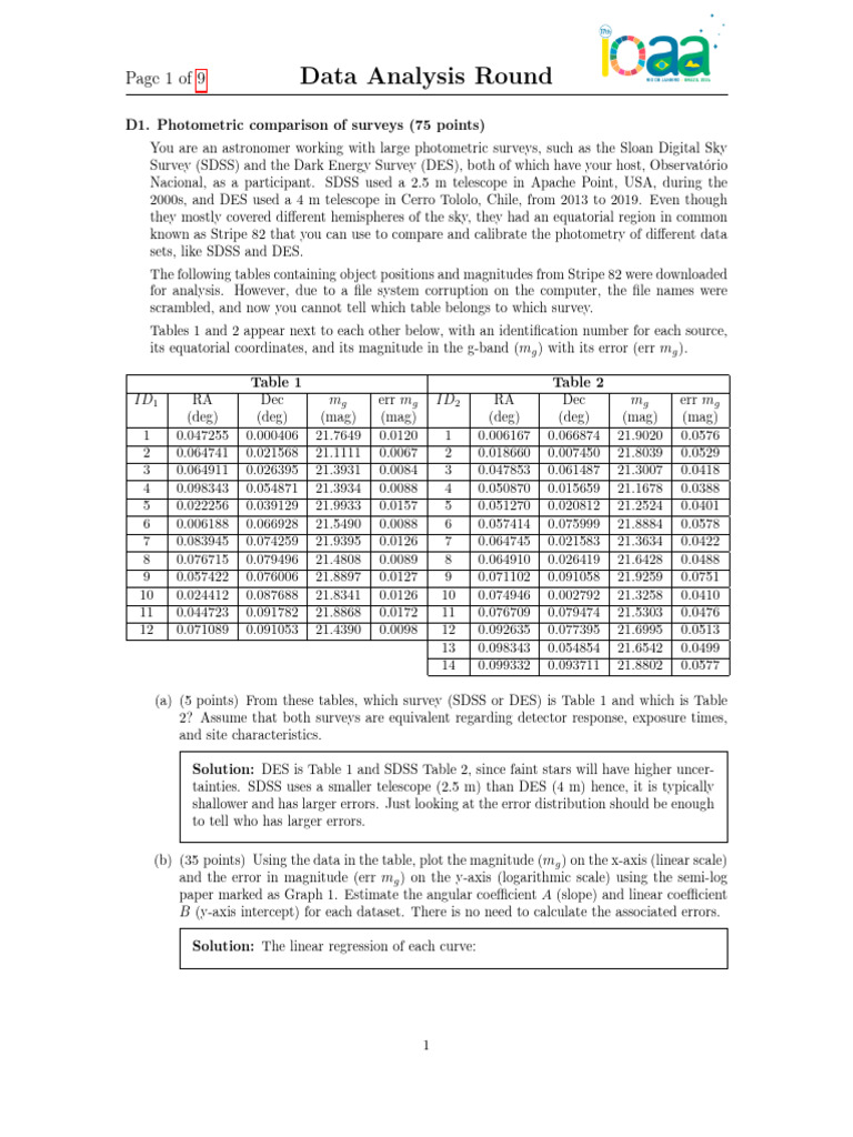 IOAA 2024 Data Analysis Solutions | PDF | Milky Way | Astronomy