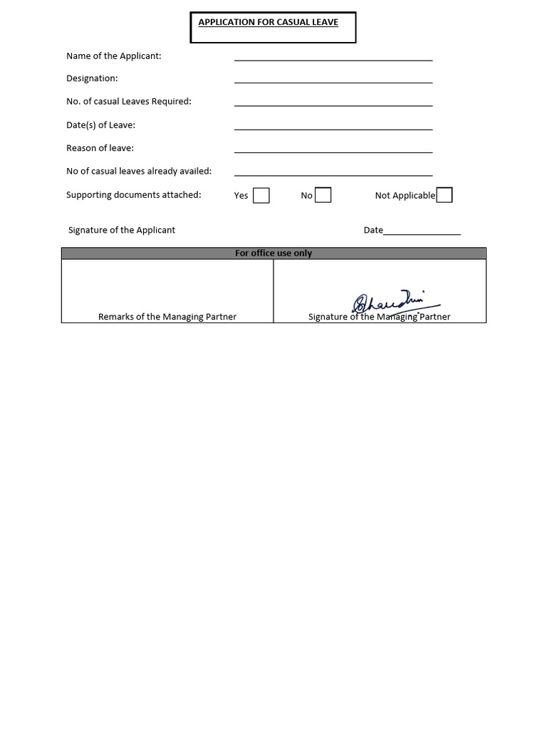 Casual Leave Application Form | PDF