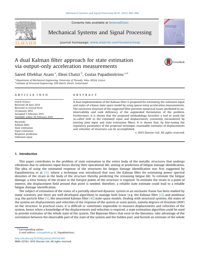 A Dual Kalman Filter Approach for State Estimation | PDF | Kalman Filter | Applied Mathematics