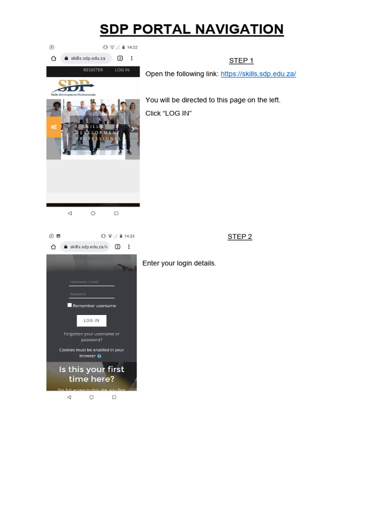 SDP Student Portal Guide For Mobiles | PDF