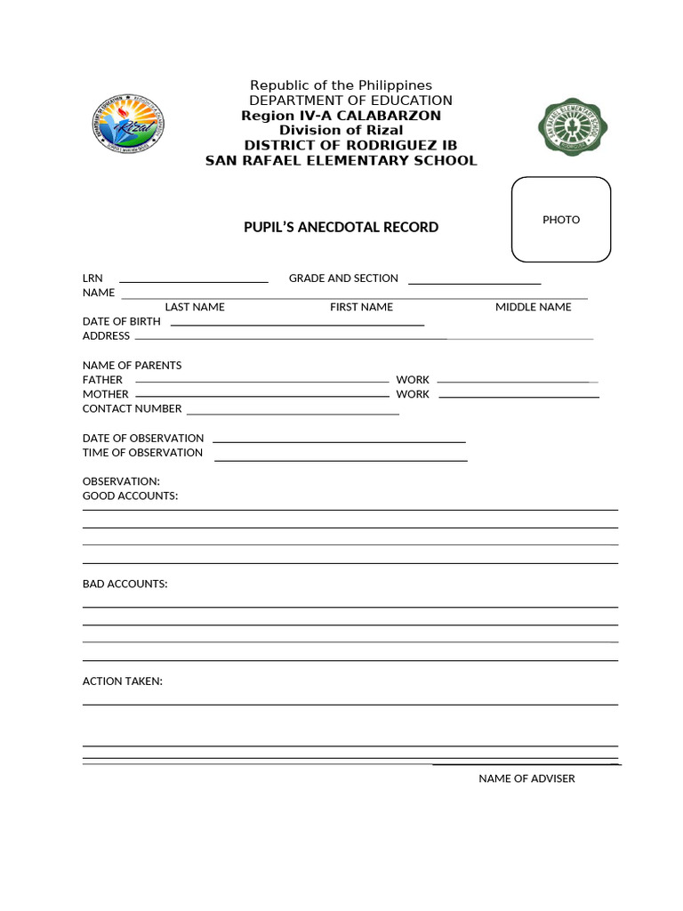 Anecdotal Form 2019 | PDF