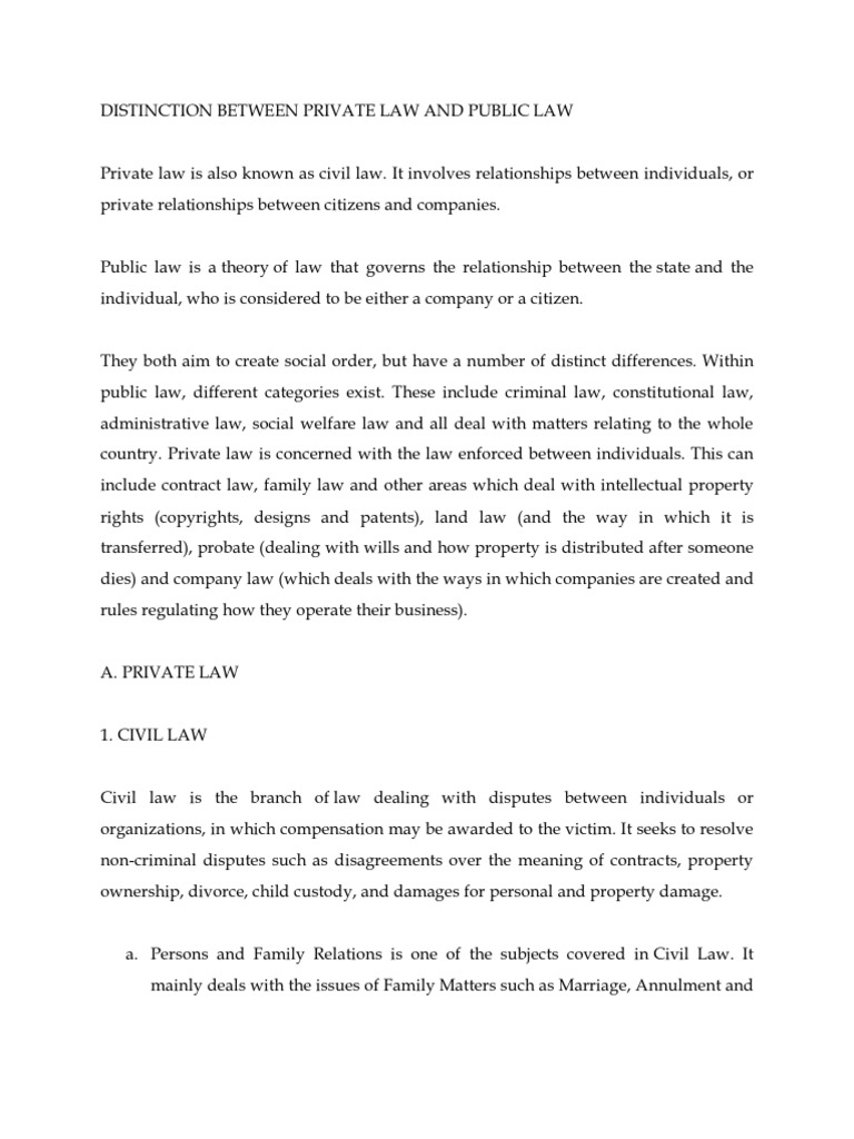 Distinction Between Private Law and Public Law | PDF | Tort | Law Of Agency