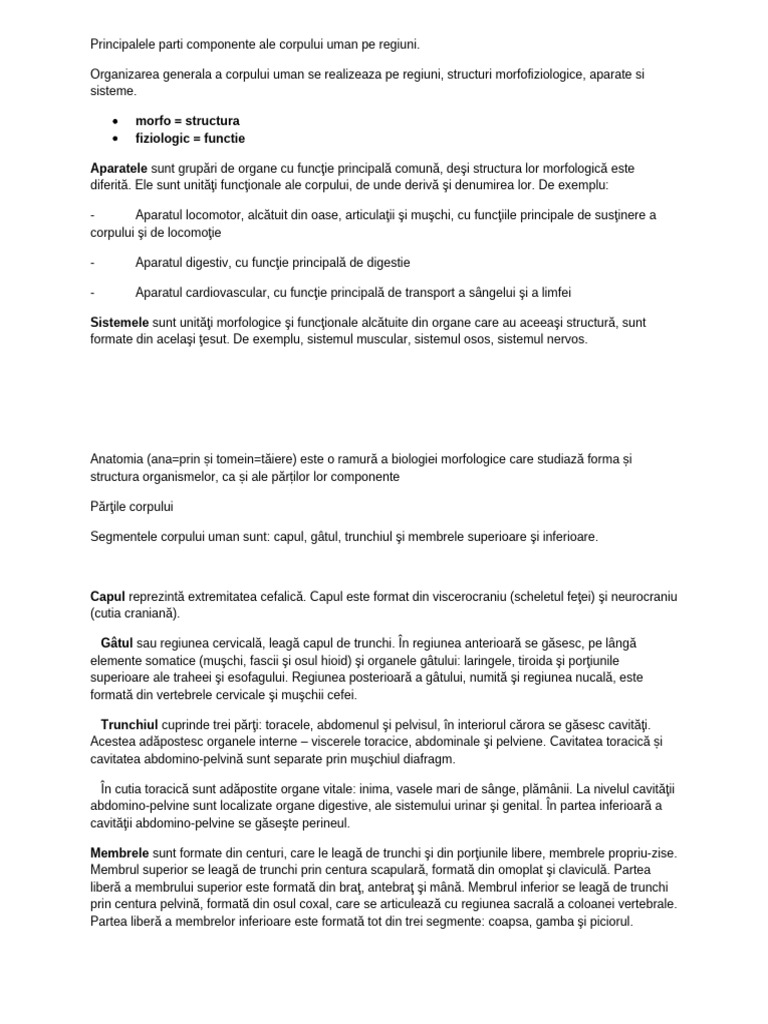 Principalele Parti Componente Ale Corpului Uman Pe Regiuni Topografie | PDF