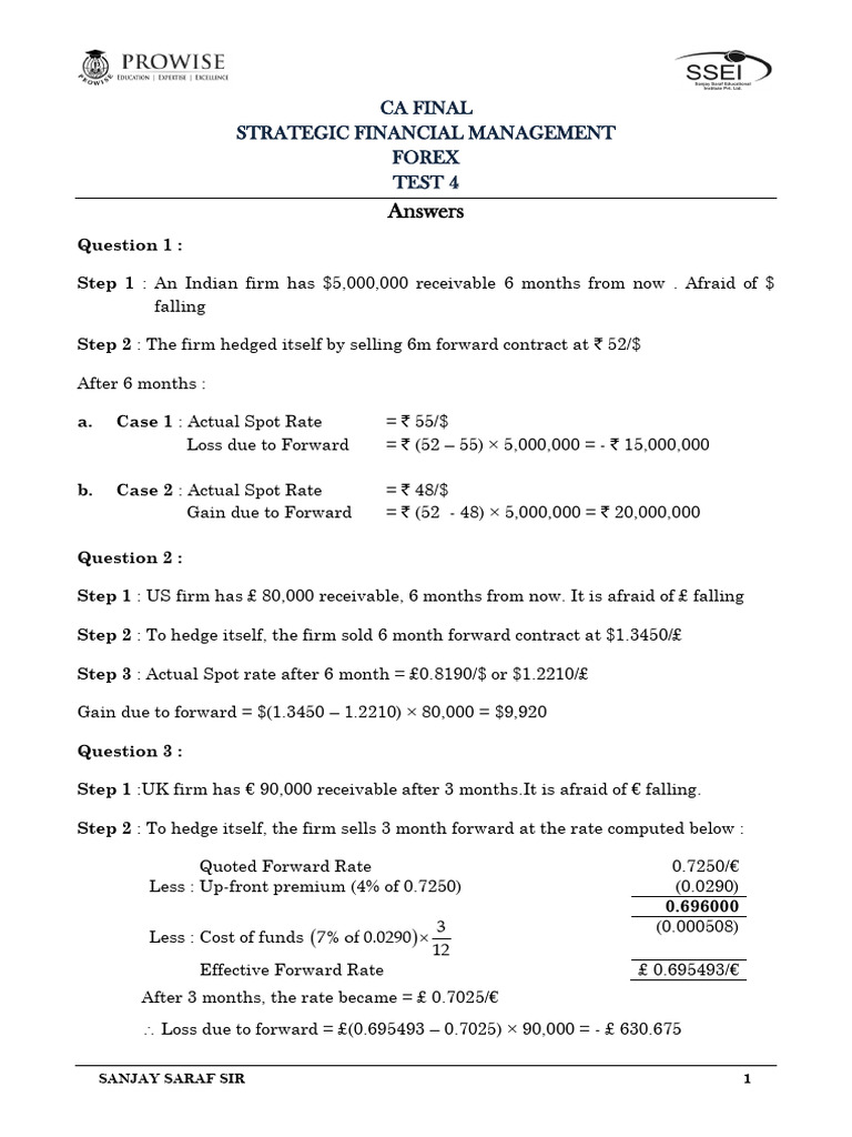 SFM Forex Test 4 - Solutions | PDF | Spot Contract | Microeconomics