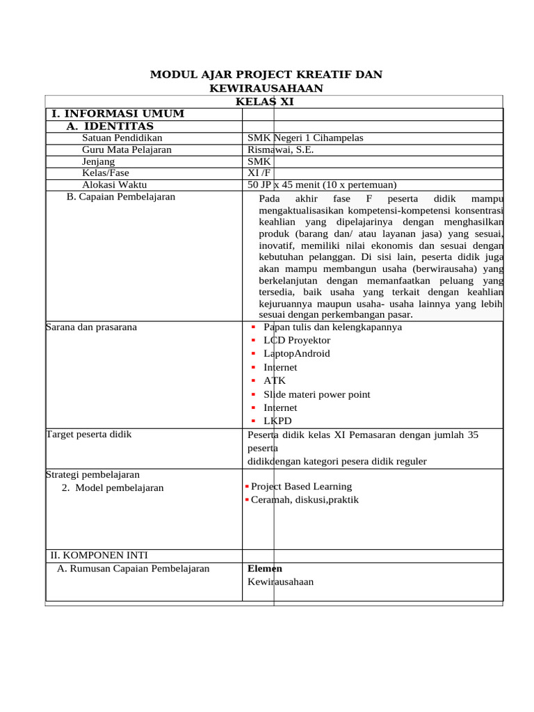 Modul Ajar Pemasaran - Risma | PDF
