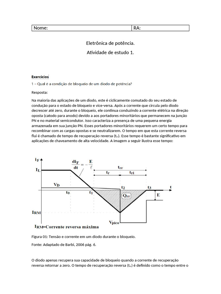 Atividade 1 - Eletronica de Potencia | PDF | Diodo | Indutância