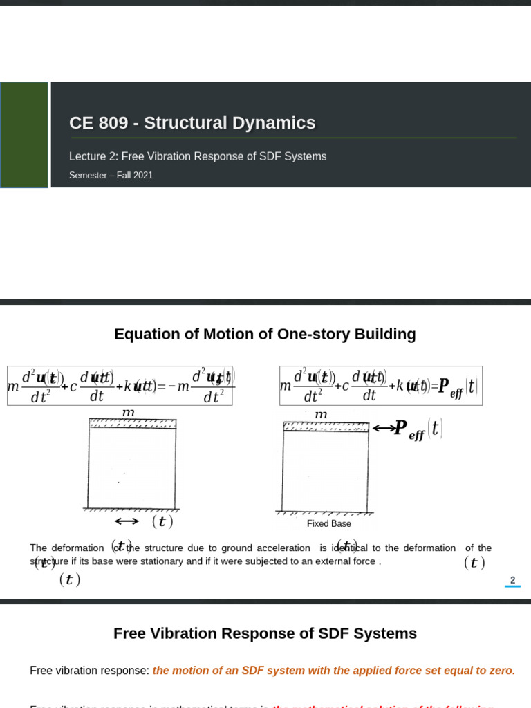 CE 809 - Lecture 2 - Free Vibration Response of SDF Systems | PDF ...