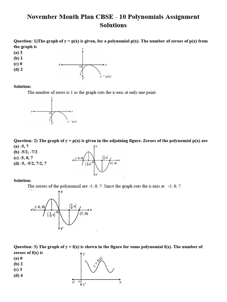 CBSE Class 10 Polynomial Solutions | PDF | Quadratic Equation | Zero Of ...