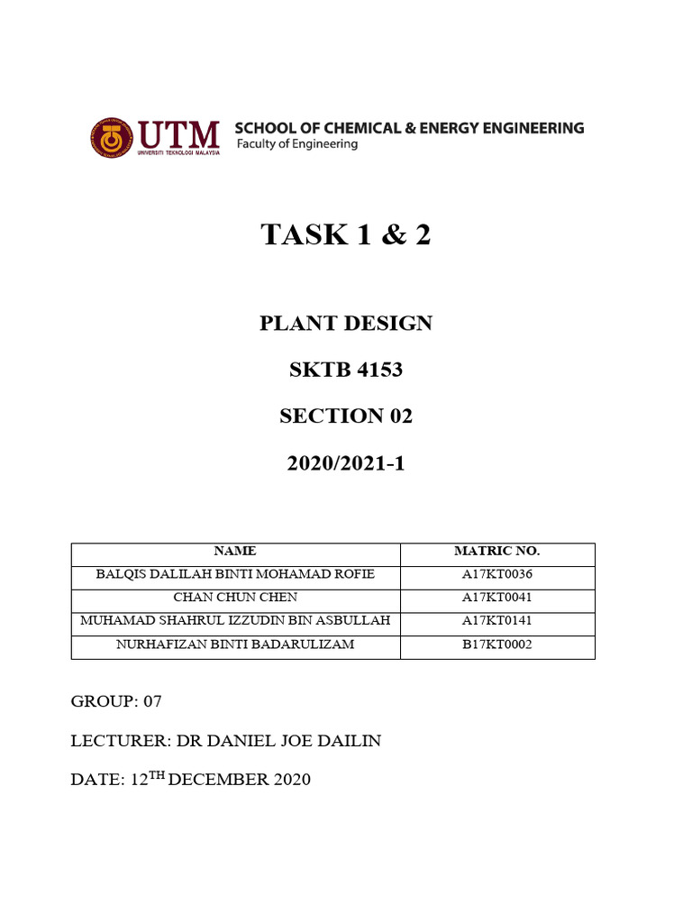 PLANT DESIGN TASK 1 AND 2 by Group 7 | PDF | Ethanol | Textiles